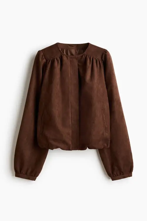 H&m Oversized Twill Jacket With Puff Sleeves