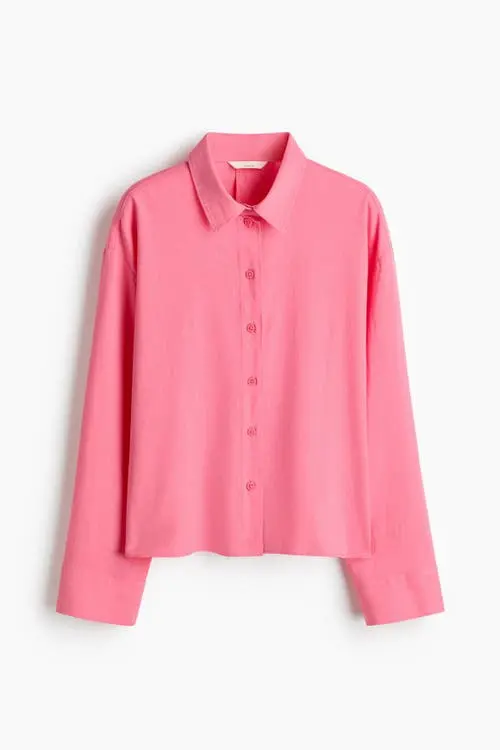 H&m Linen-blend Shirt - Pink