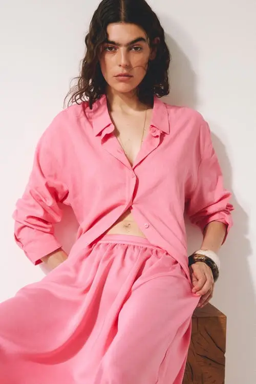 H&m Linen-blend Shirt - Pink