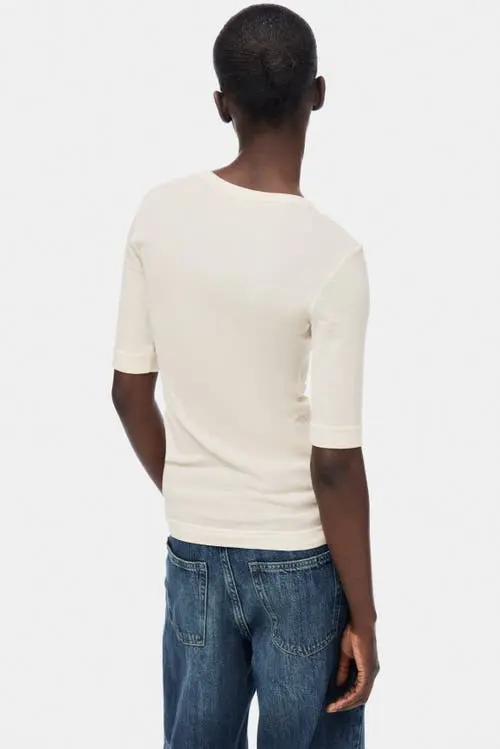 H&m Pima Cotton Sheer Jersey Top With Button Placket - Light Beige