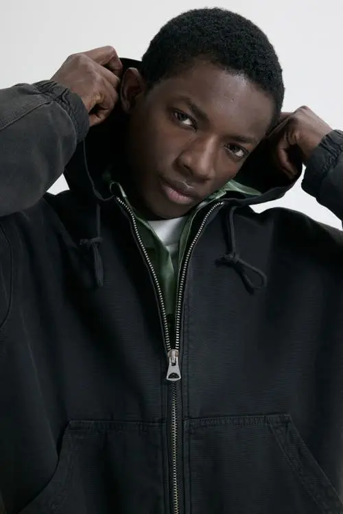 H&m Hooded Workwear Jacket - Dark Gray