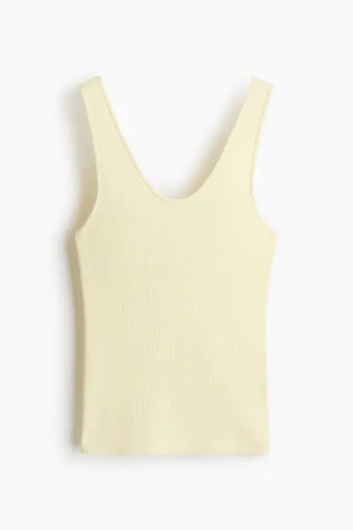 H&m Ribbed Knit Scoop Neck Vest Top - Light Yellow