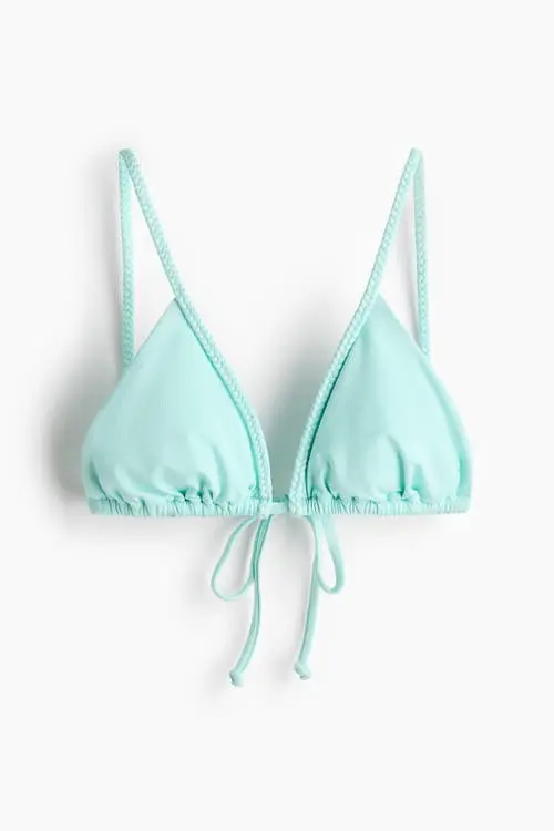 H&M Padded Triangle Bikini Top With Braided Straps - Light Turquoise