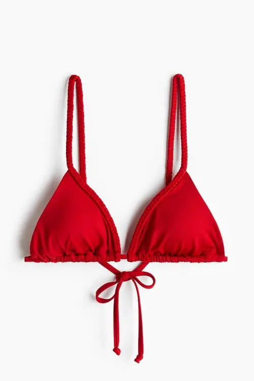 H&m Padded Triangle Bikini Top With Braided Straps - Red