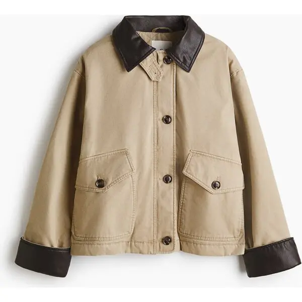 H&m Padded Canvas Jacket With Coated Fabric Accents