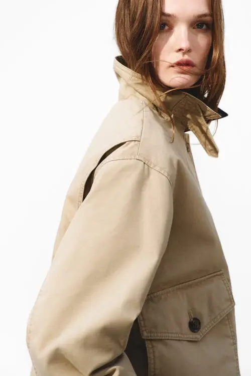 H&m Padded Canvas Jacket With Coated Fabric Accents