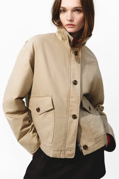 H&m Padded Canvas Jacket With Coated Fabric Accents