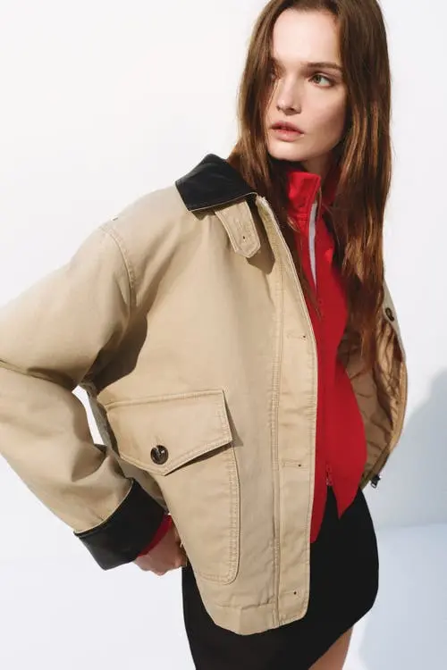 H&m Padded Canvas Jacket With Coated Details