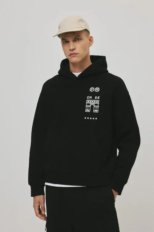 H&M Loose Fit Cotton Blend Hoodie - Black/paris