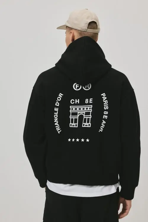 H&M Loose Fit Cotton Blend Hoodie - Black/paris