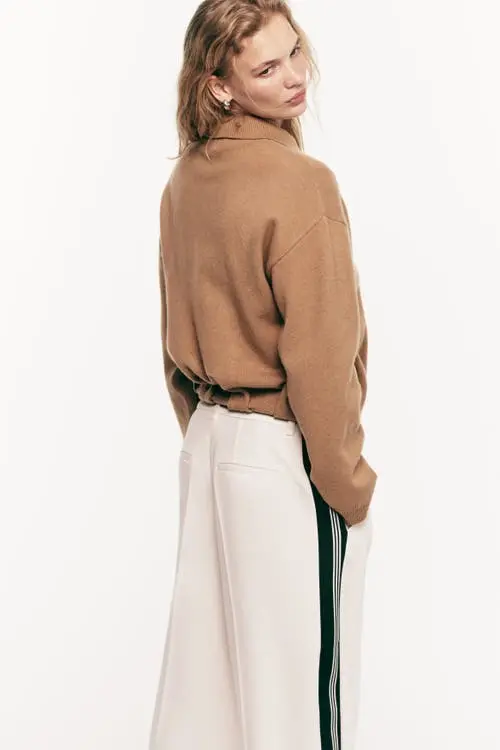 H&m Oversized Zip-through Cardigan With Collar - Dark Beige