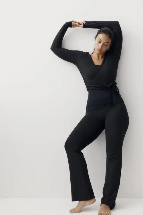 H&m Flared Brushed Jersey Trousers - Black