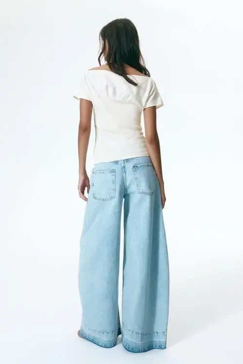 H&m Gathered Cap-sleeved Top - Cream