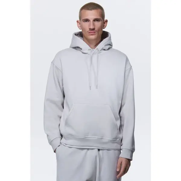 H&m Relaxed Fit Cotton Blend Hoodie With Drawstring Hood - Light Gray