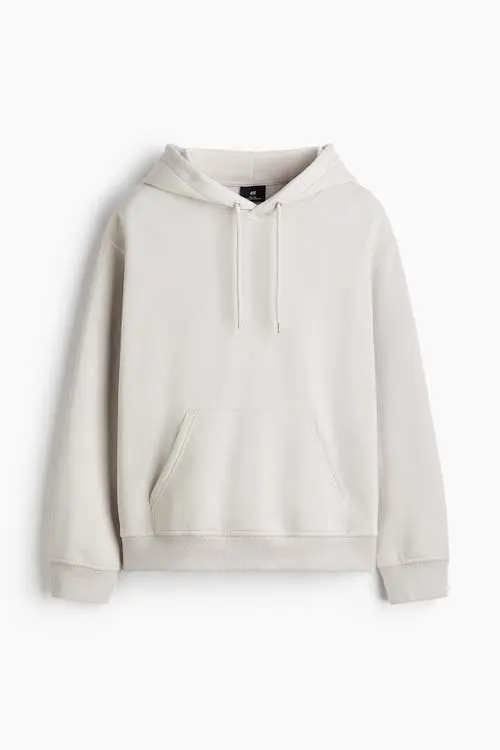 H&m Relaxed Fit Cotton Blend Hoodie With Drawstring Hood - Light Gray