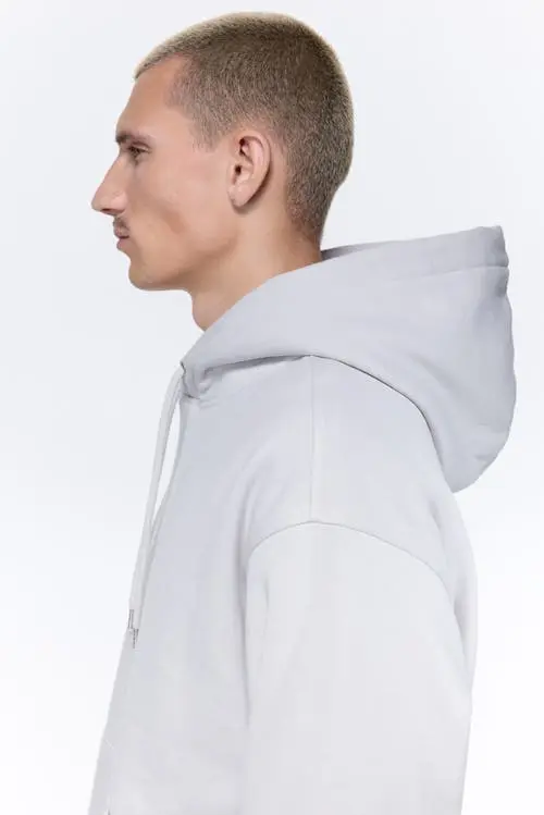 H&m Relaxed Fit Cotton Blend Hoodie With Drawstring Hood - Light Gray