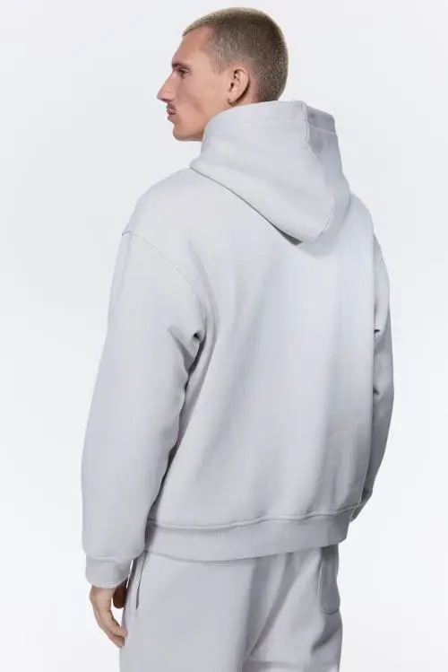 H&m Relaxed Fit Cotton Blend Hoodie With Drawstring Hood - Light Gray