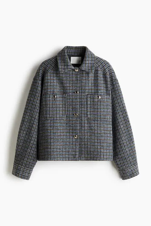 H&m Oversized Plaid Jacket With Classic Collar