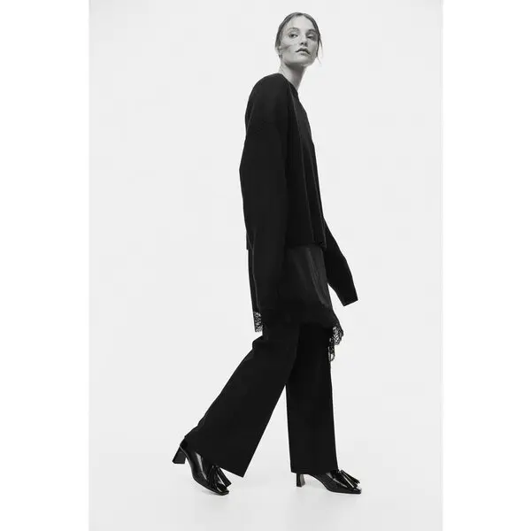 H&M Flared Pants With Extended Waistband Tab - Black