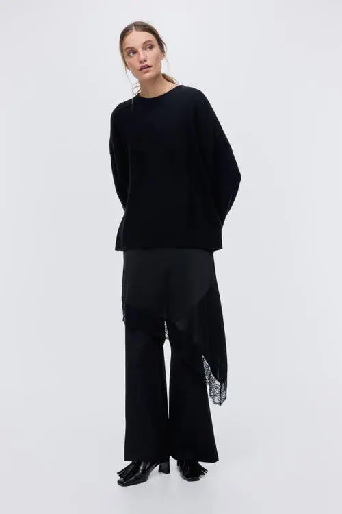 H&M Flared Pants With Extended Waistband Tab - Black