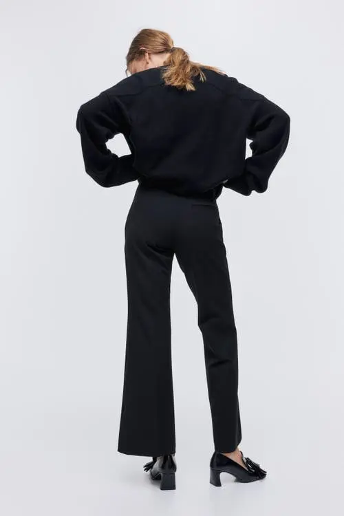 H&M Flared Pants With Extended Waistband Tab - Black