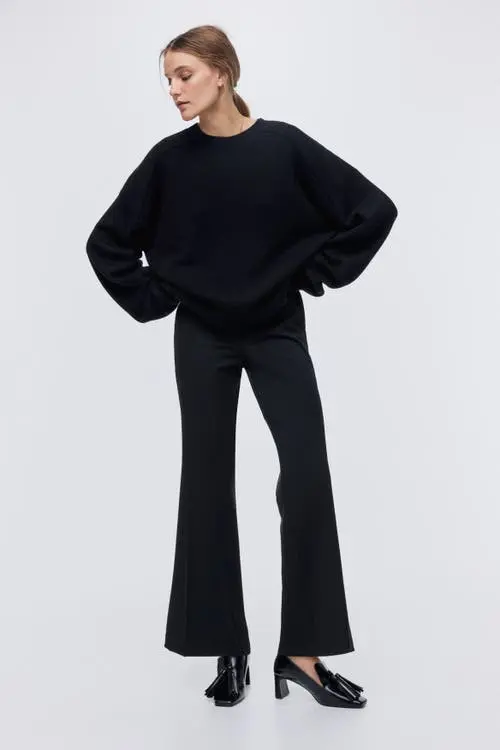 H&M Flared Pants With Extended Waistband Tab - Black