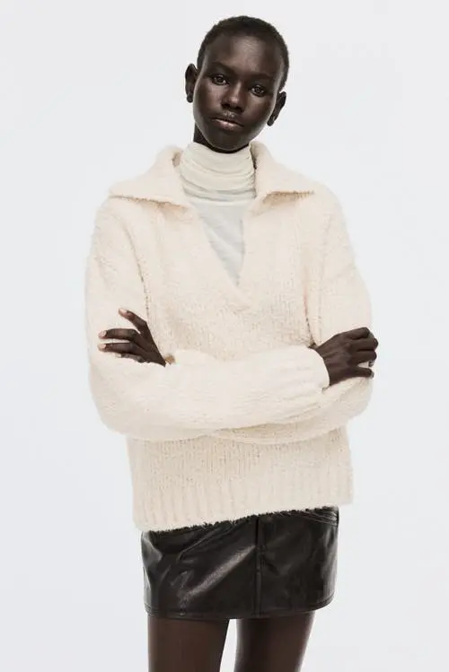 H&m Oversized Collared Bouclé Jumper