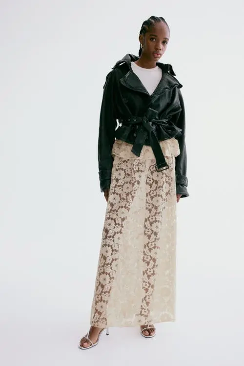 H&m Lace Midi Skirt - Light Beige