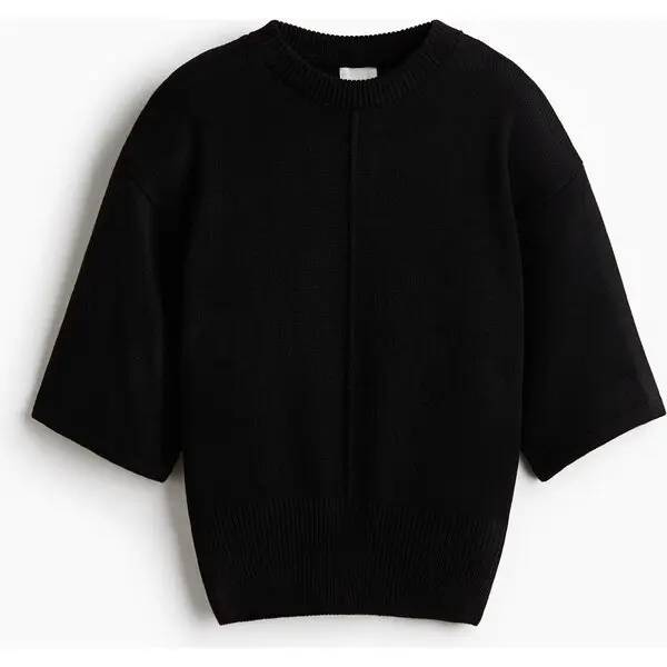 H&m Knitted Top With Dropped Shoulders - Black