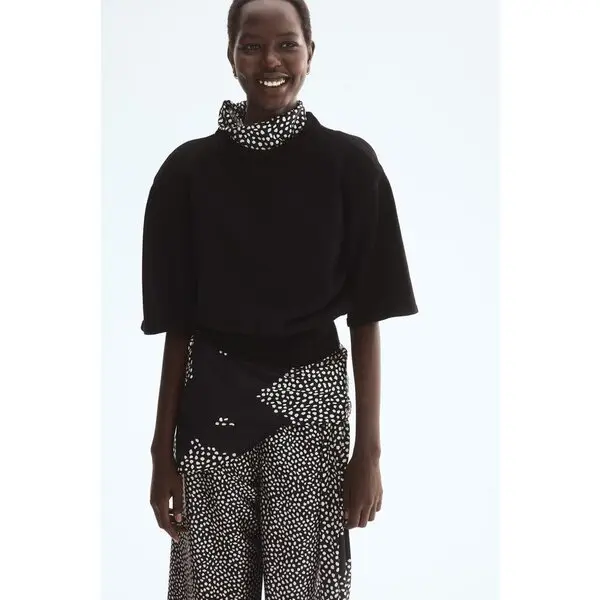 H&m Knitted Top With Dropped Shoulders - Black