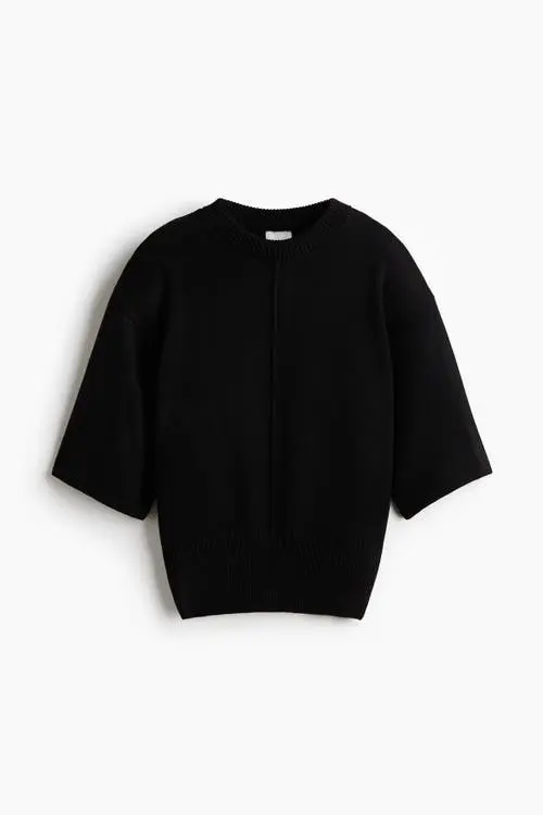 H&m Knitted Top With Dropped Shoulders - Black