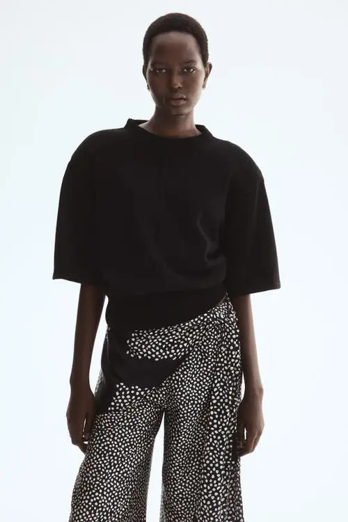 H&m Knitted Top With Dropped Shoulders - Black
