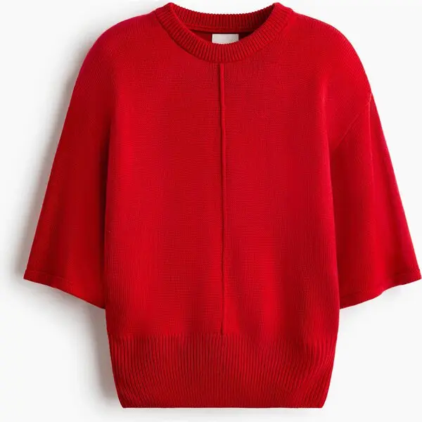 H&m Knitted Top With Dropped Shoulders - Red
