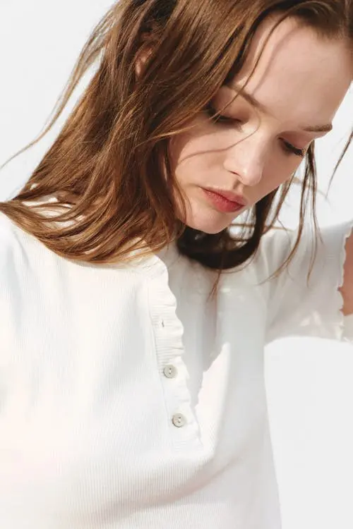 H&m Ribbed Cotton Jersey Top With Ruffle Trim