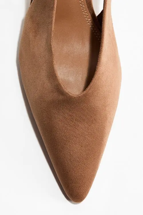 H&m Kitten-heeled Slingbacks With Pointed Toes - Dark Beige