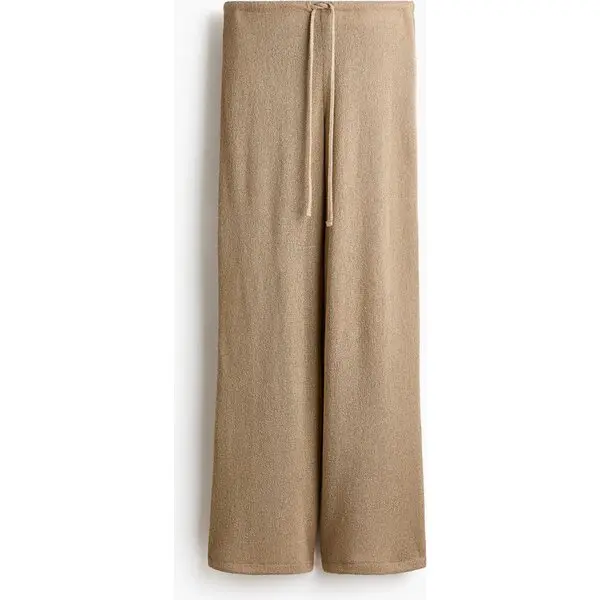 H&m Knitted Wide-leg Trousers - Beige