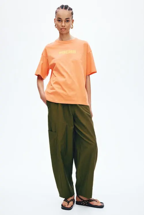 H&m Oversized Graphic Print T-shirt - Orange/pacha