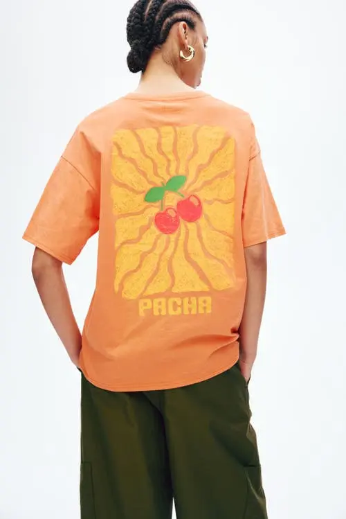 H&m Oversized Graphic Print T-shirt - Orange/pacha
