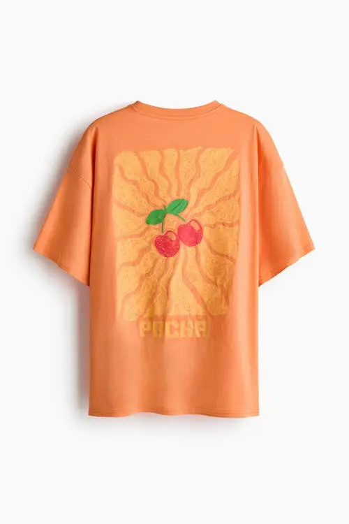 H&m Oversized Graphic Print T-shirt - Orange/pacha