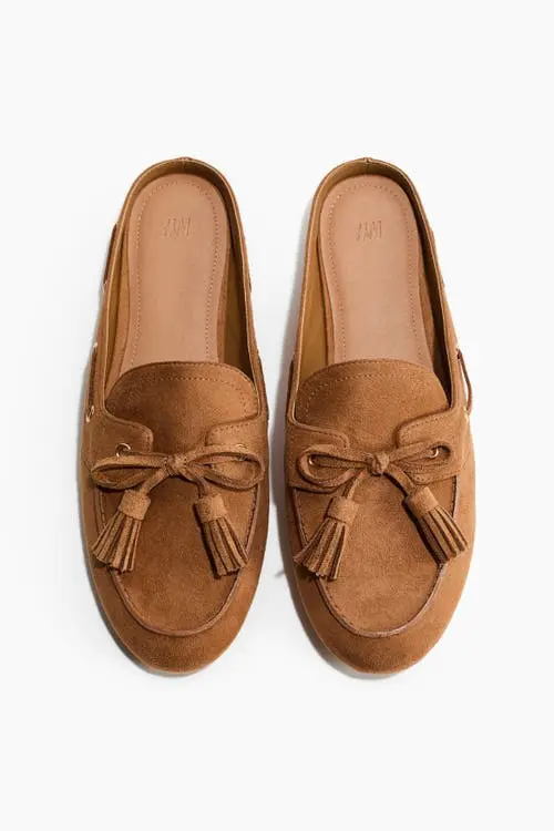 H&m Loafer Mules With Almond Toe And Tassel Detail - Dark Beige