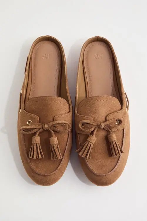 H&m Loafer Mules With Almond Toe And Tassel Detail - Dark Beige