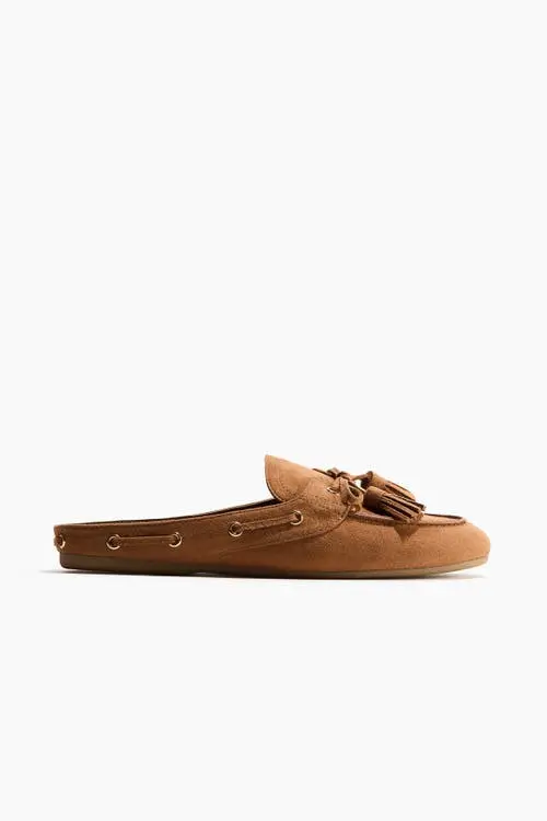 H&m Loafer Mules With Almond Toe And Tassel Detail - Dark Beige