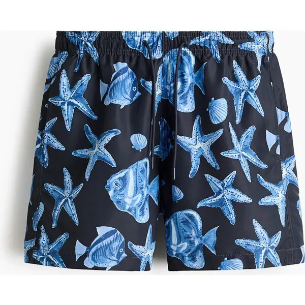 H&m Printed Swim Shorts - Navy Blue/patterned