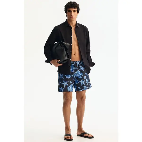 H&m Printed Swim Shorts - Navy Blue/patterned