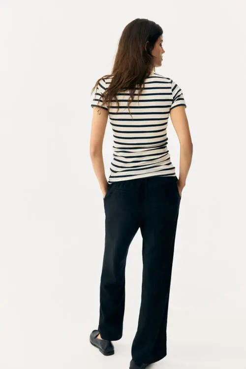 H&m Mama Linen-blend Tailored Trousers - Black