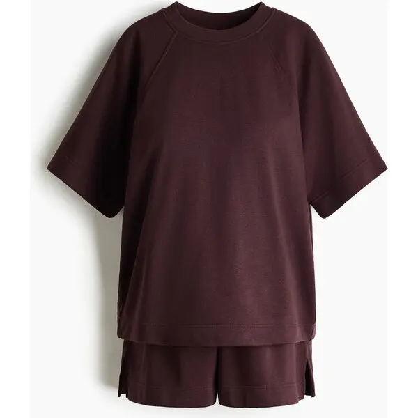 H&m Two-piece Sweatshirt And Shorts Set - Dark Brown