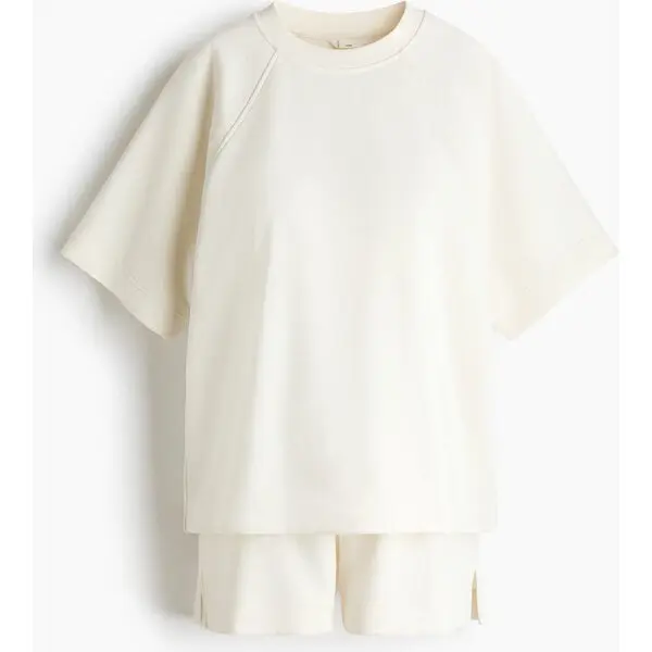 H&m Two-piece Sweatshirt And Shorts Set - Ivory