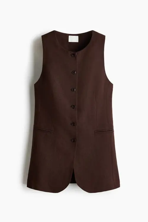 H&m Long Sleeveless Waistcoat - Dark Brown