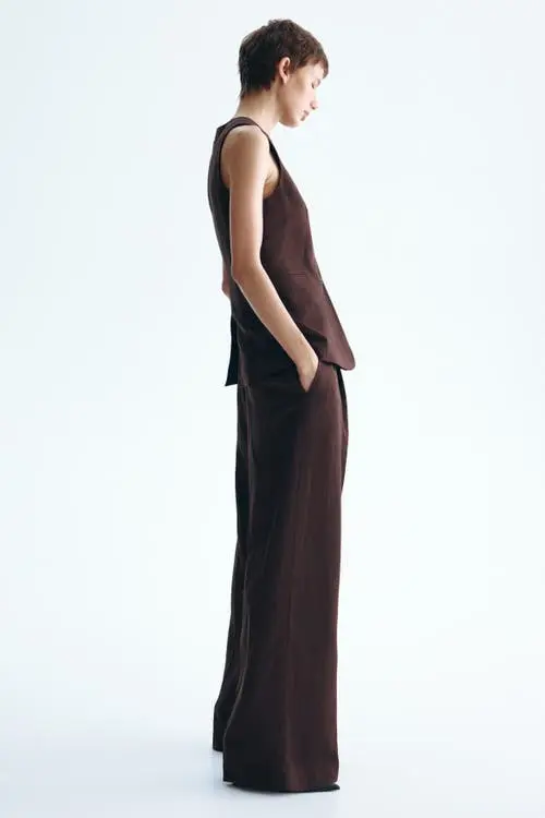 H&m Long Sleeveless Waistcoat - Dark Brown