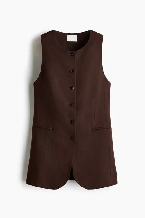 H&m Long Waistcoat - Dark Brown